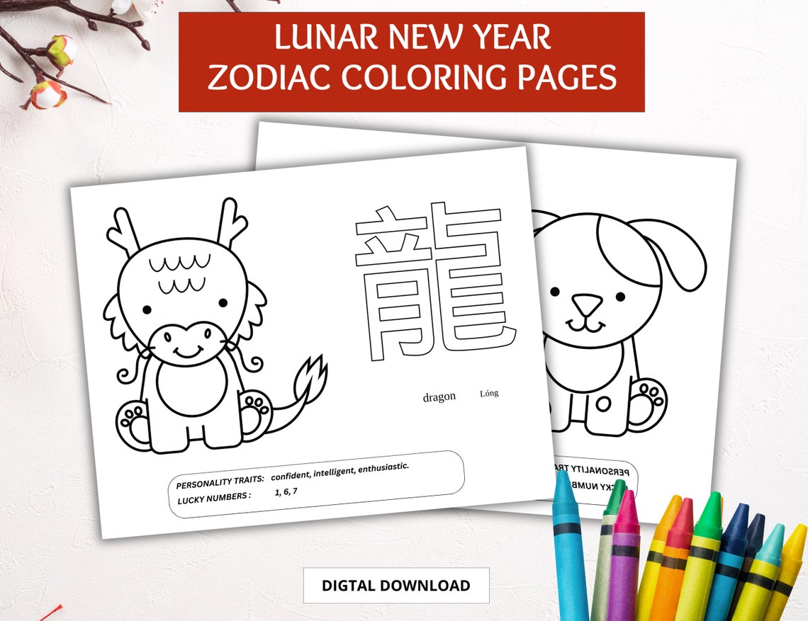 Chinese New Year Zodiac Coloring Pages, Lunar New Year 2025 for Kids ...