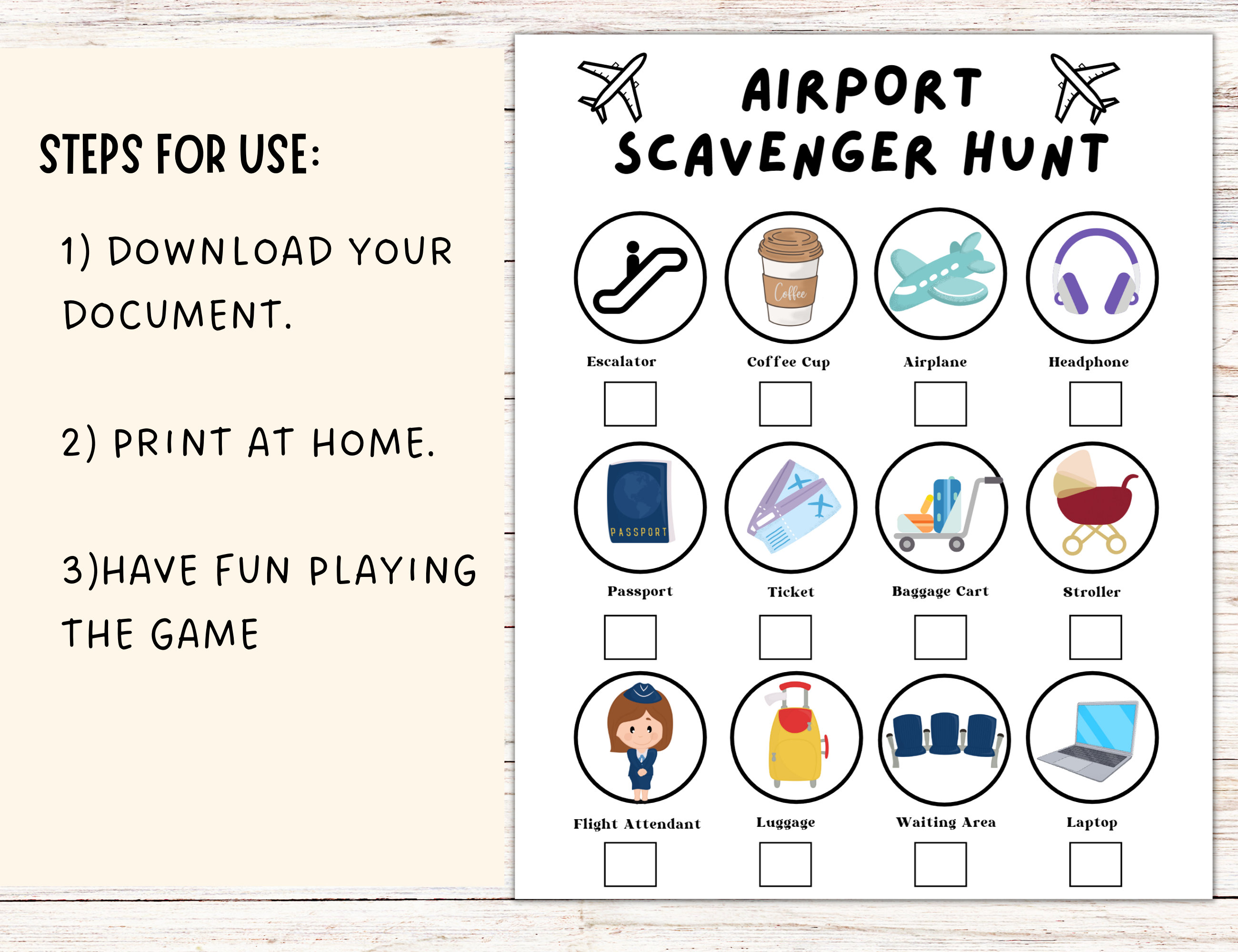 Airport Scavenger Hunt Printable for Kids, Vacation Printable Game ...