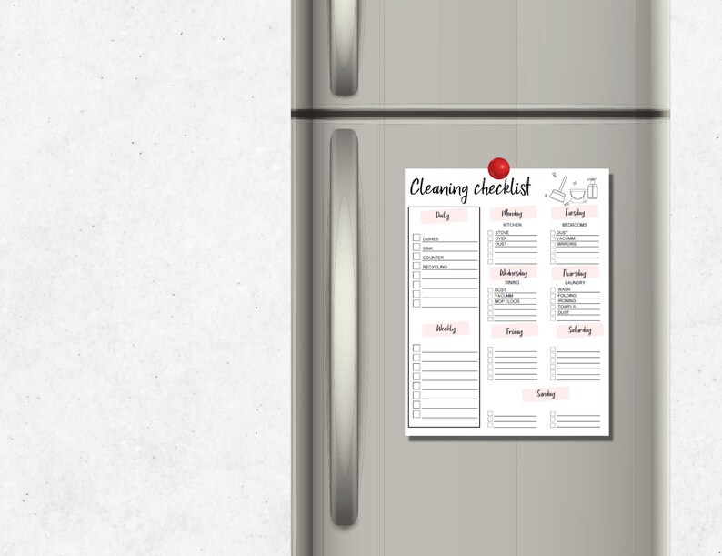 Editable Cleaning Checklist Zone Cleaning Checklist Weekly - Etsy