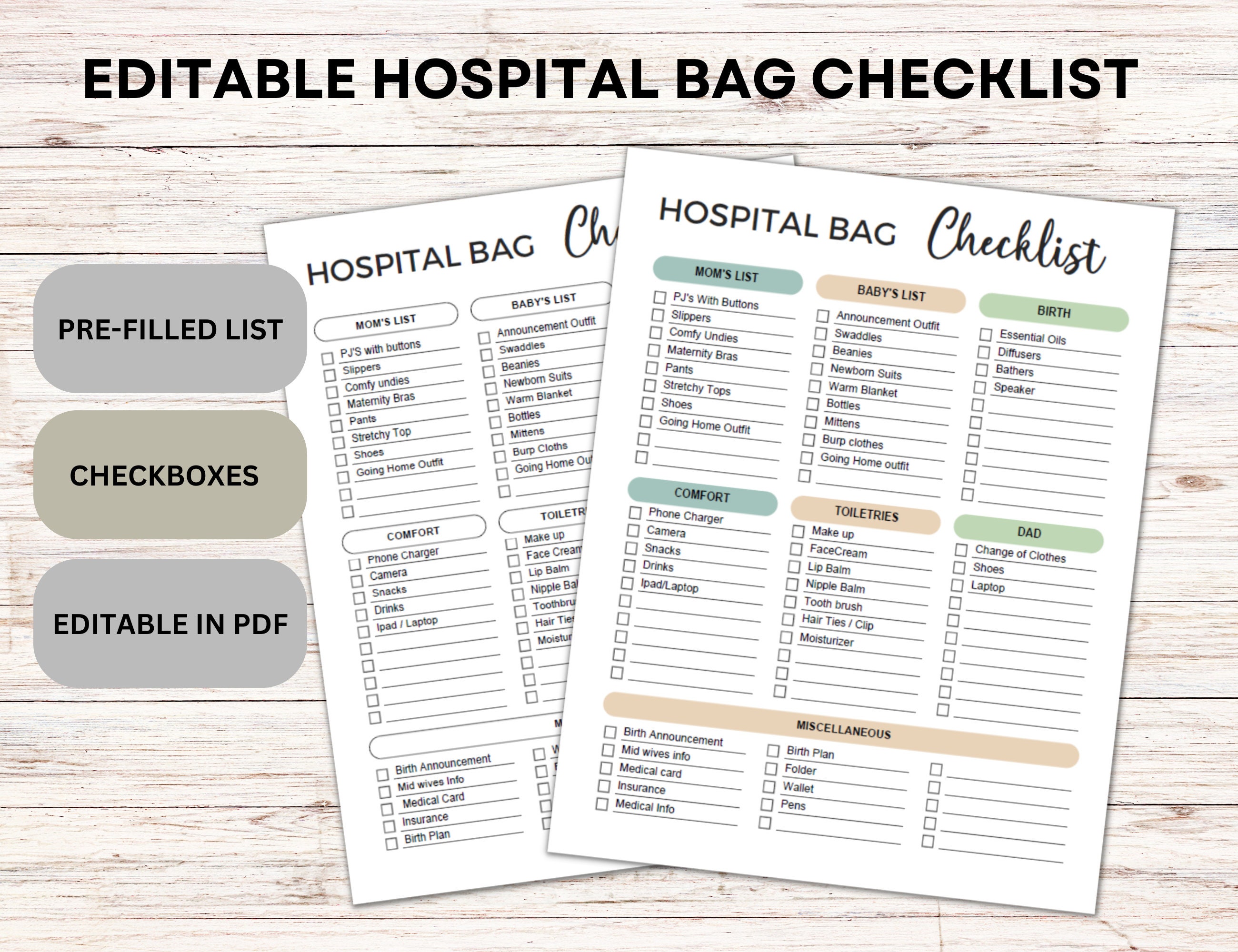 Editable Baby & Hospital Bag Essentials Checklists, Newborn Essentials ...