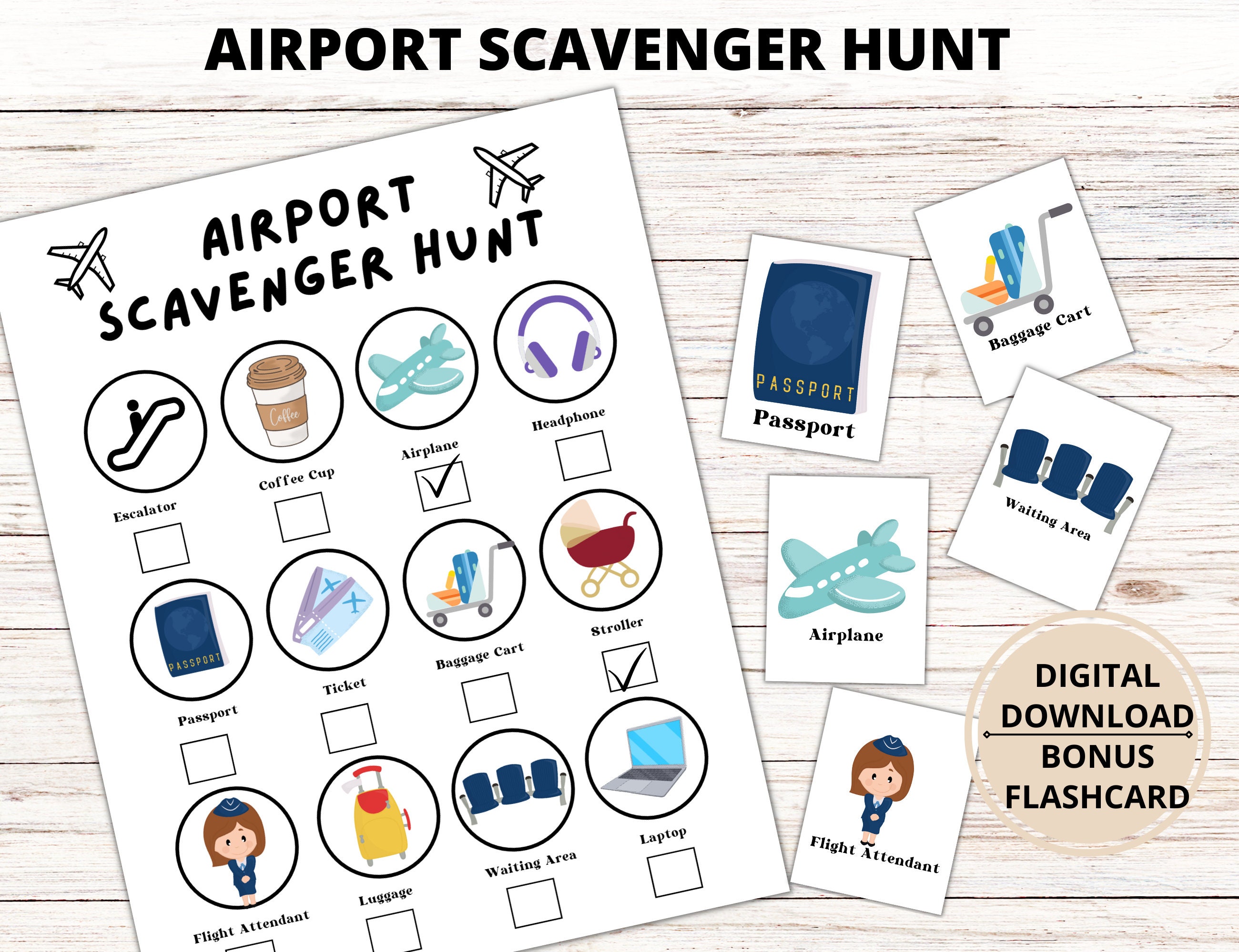 Airport Scavenger Hunt Printable for Kids, Vacation Printable Game ...