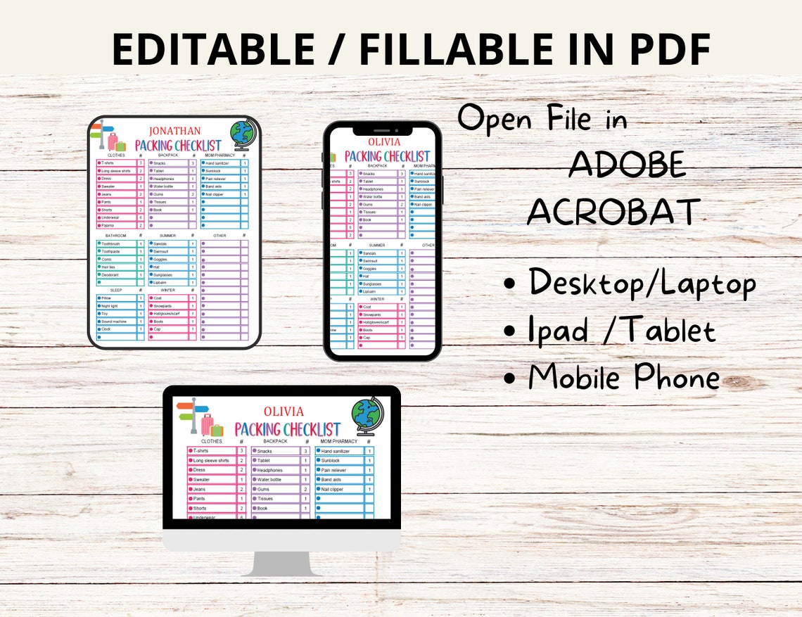 Kids Packing List, Kids Checklist , Vacation Travel Packing List ...