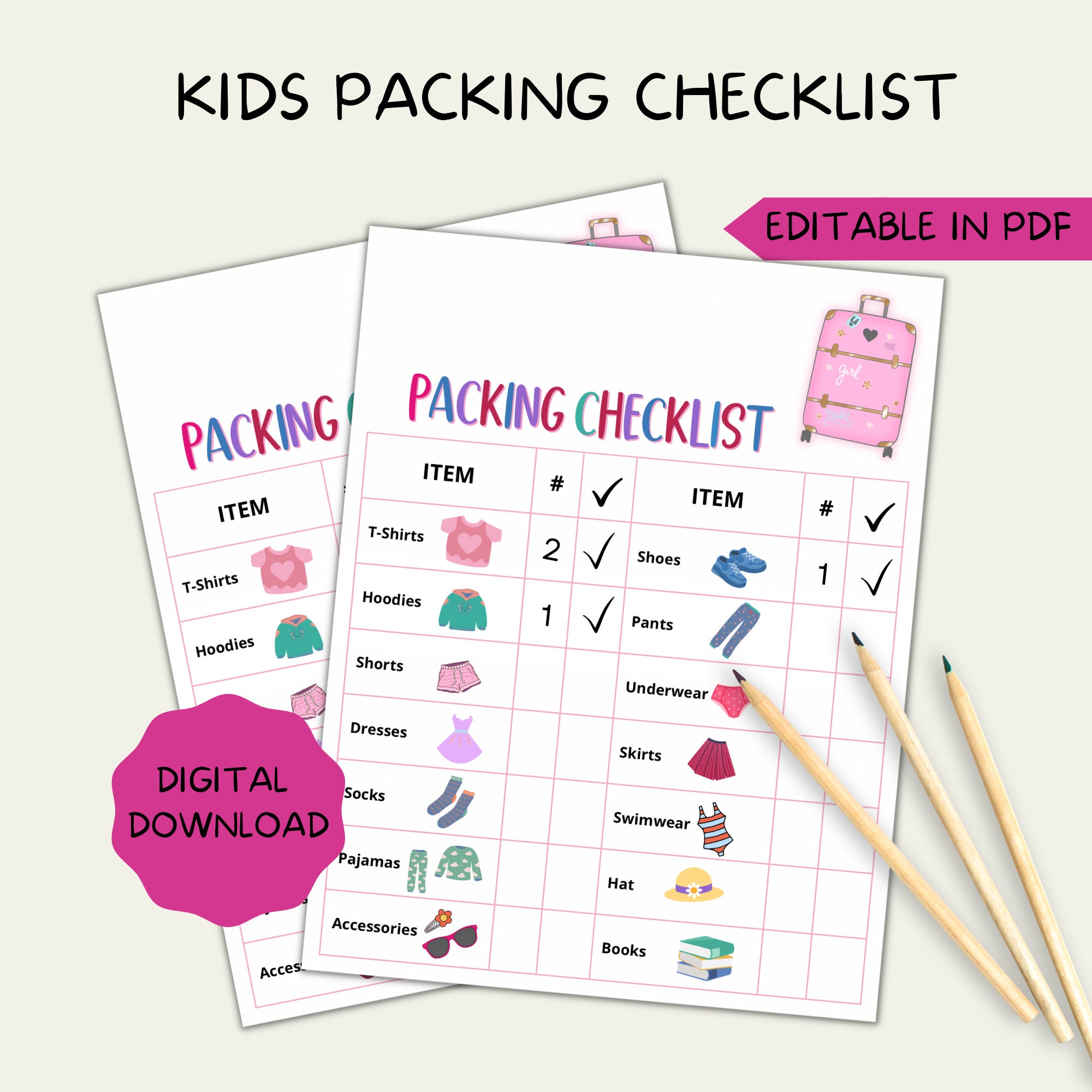 Kids Packing List, Kids Checklist , Vacation Travel Packing List ...