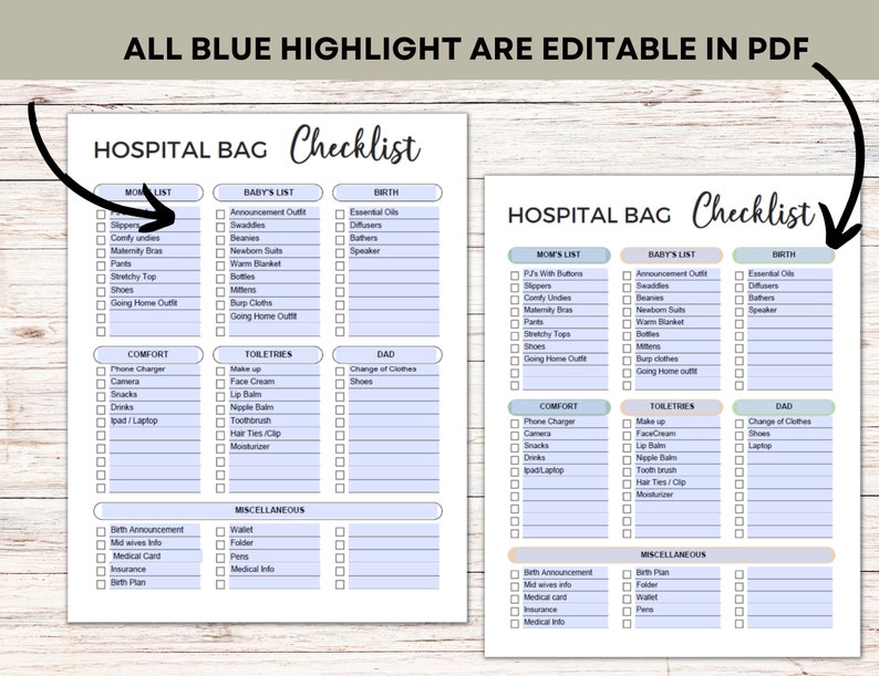 Editable Baby & Hospital Bag Essentials Checklists, Newborn Essentials ...