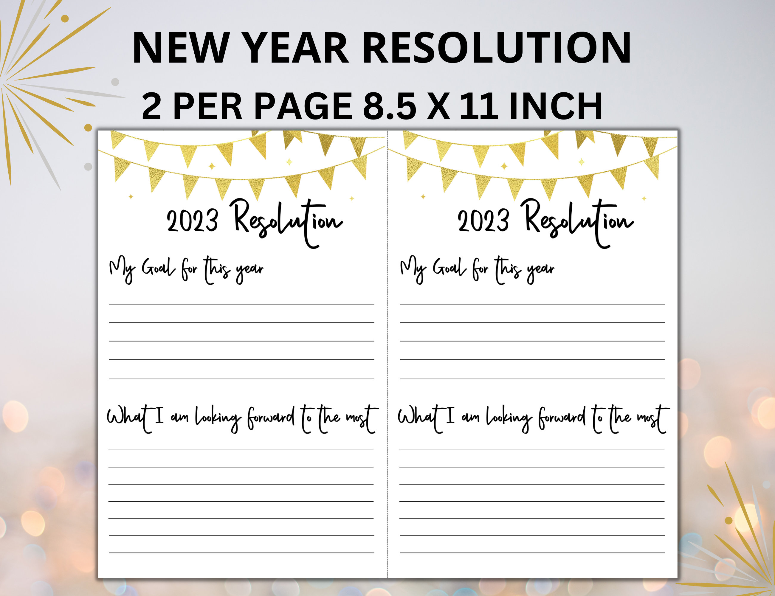 New Year Resolution Printable, 2023 Resolution, New Years Eve Party ...
