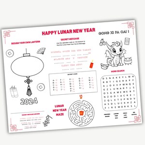Lunar New Year Coloring Activity Placemat, Printable Placemat for Kids ...