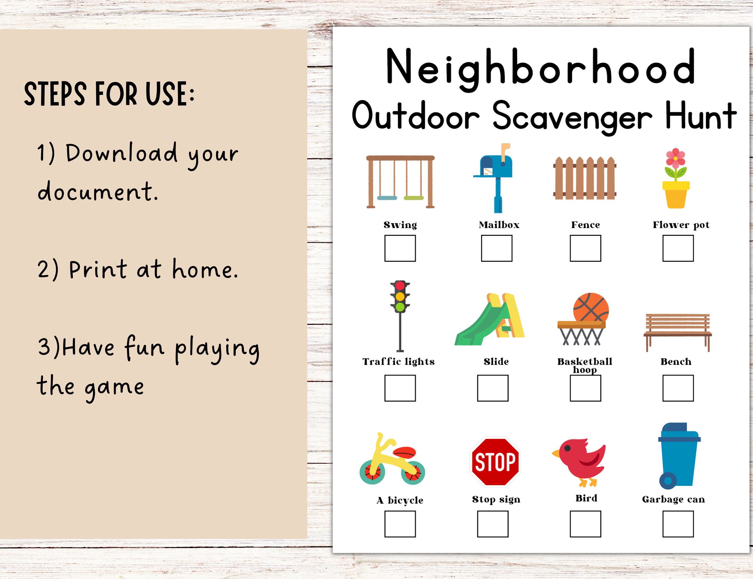Neighborhood Scavenger Hunt, Outdoor Game Printable for Kids, Printable ...