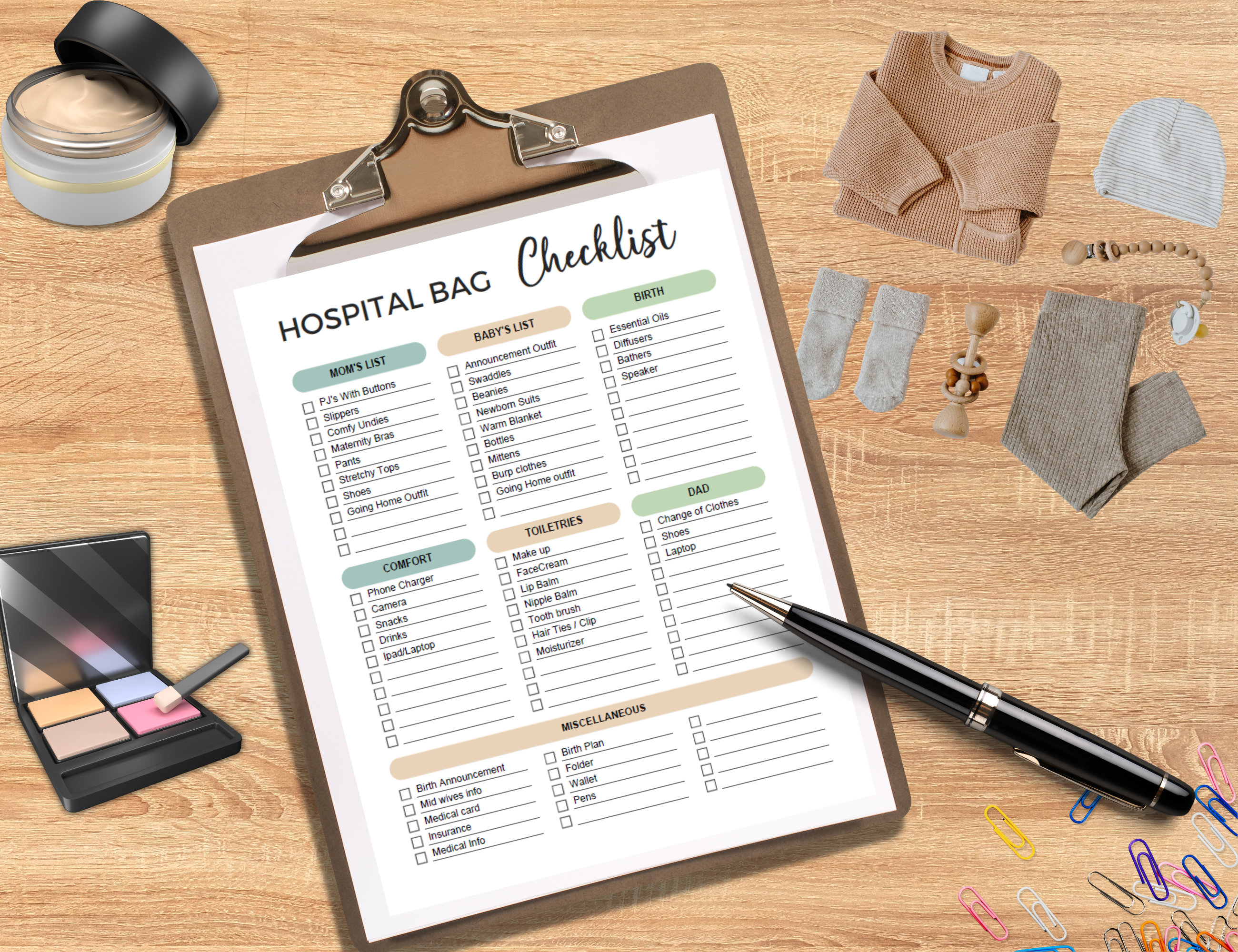 Editable Baby & Hospital Bag Essentials Checklists, Newborn Essentials ...