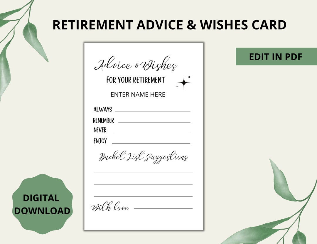 Retirement Advice and Wishes Card, Retirement Party Game Idea, Goodbye ...