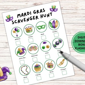 Mardi Gras Scavenger Hunt for Kids, Carnival Tuesday Treasure Hunt ...