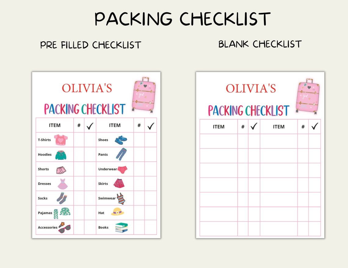 Kids Packing List, Kids Checklist , Vacation Travel Packing List ...