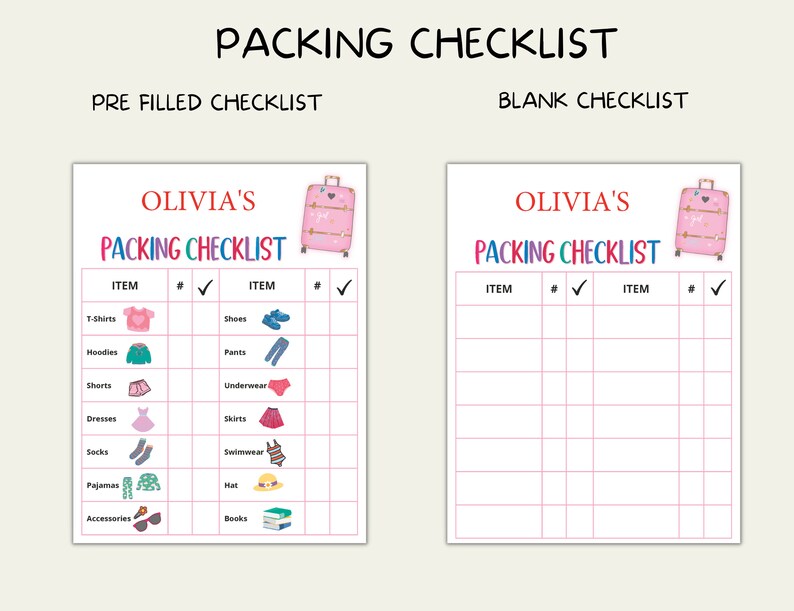 Kids Packing List, Kids Checklist , Vacation Travel Packing List ...