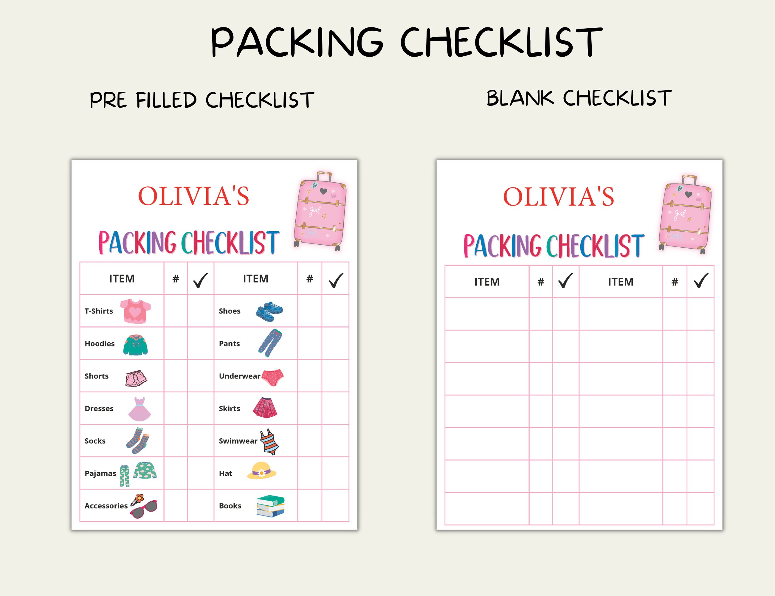 Kids Packing List, Kids Checklist , Vacation Travel Packing List ...