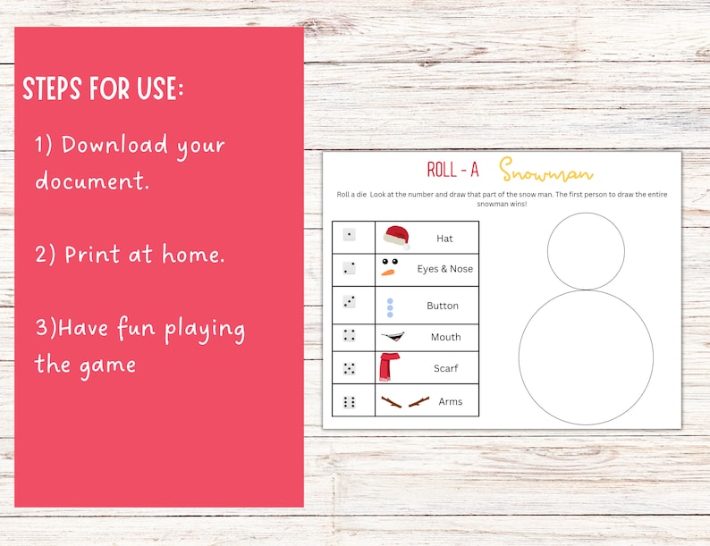 Roll A Snowman Game Printable, Roll A Snowman Dice Game, Christmas ...