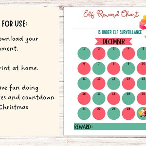 Printable Santa Elf Reward Chart, Behavior Chart for Kids ,reward ...
