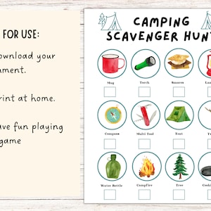 Camping Scavenger Hunt Printable for Kids, Outdoor Scavenger Hunt ...