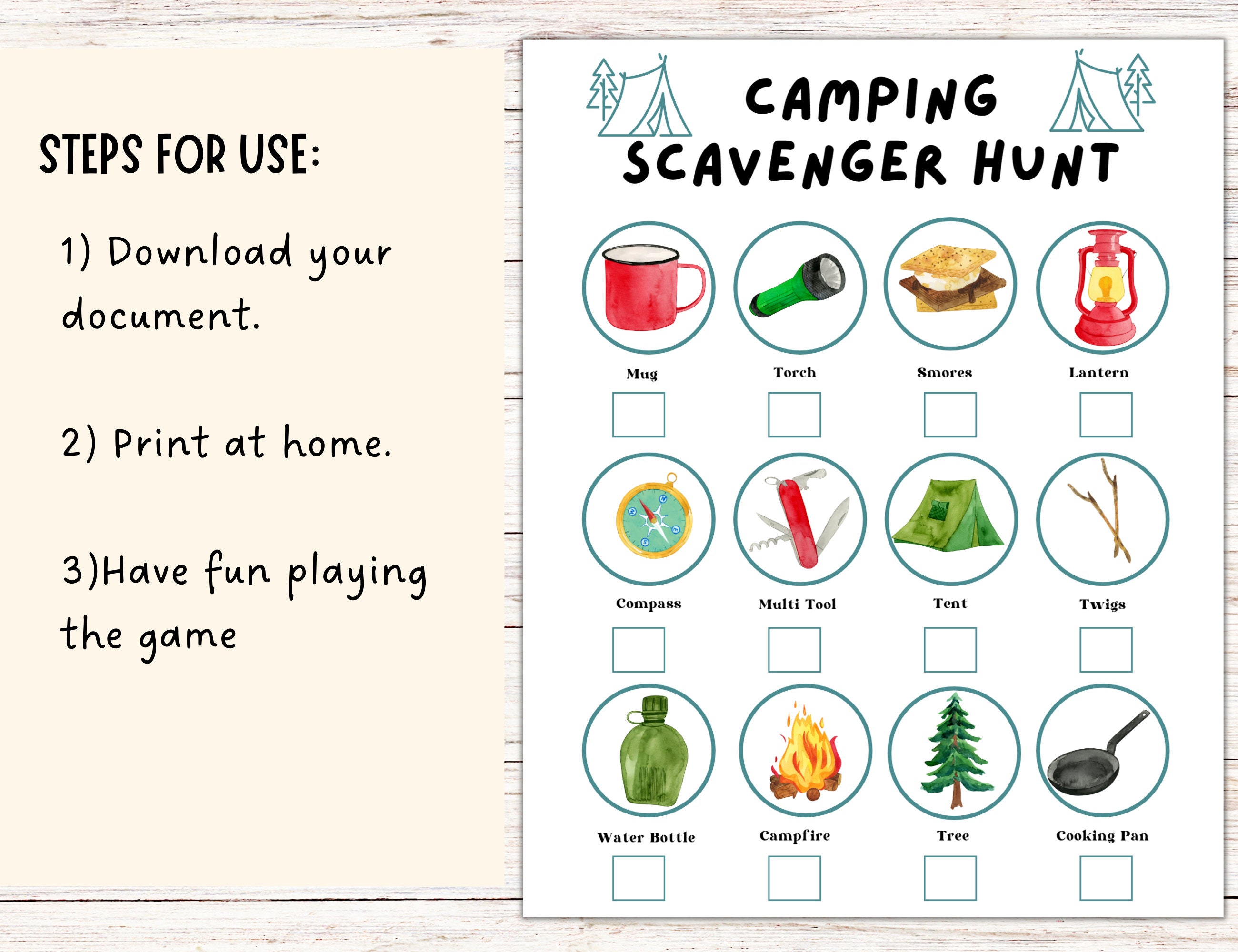 Camping Scavenger Hunt Printable for Kids, Outdoor Scavenger Hunt ...