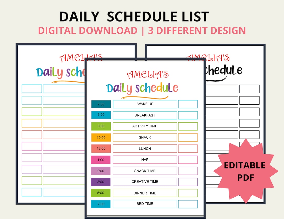 Kids Daily Schedule Template/ Homeschool Daily Routine / Kids to Do ...