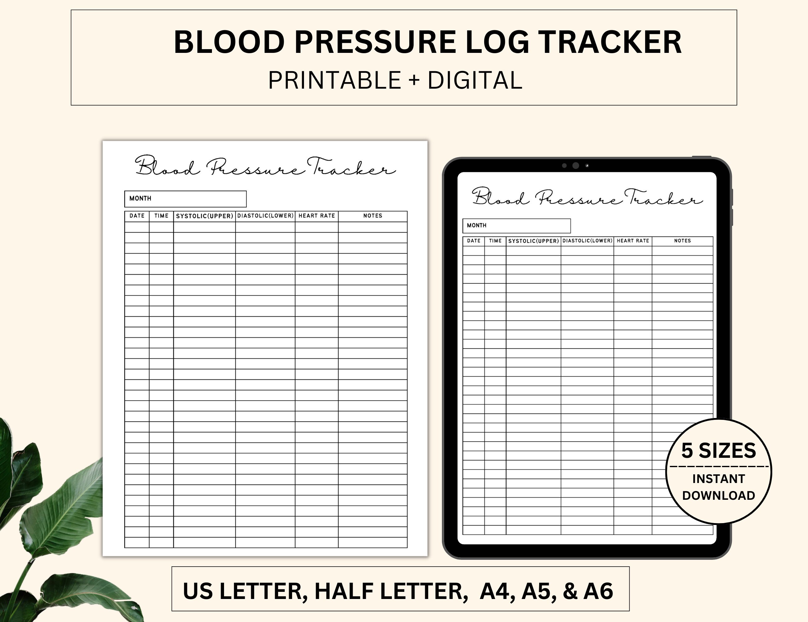 Blood Pressure Log Printable, Editable Blood Pressure Tracker, Daily ...