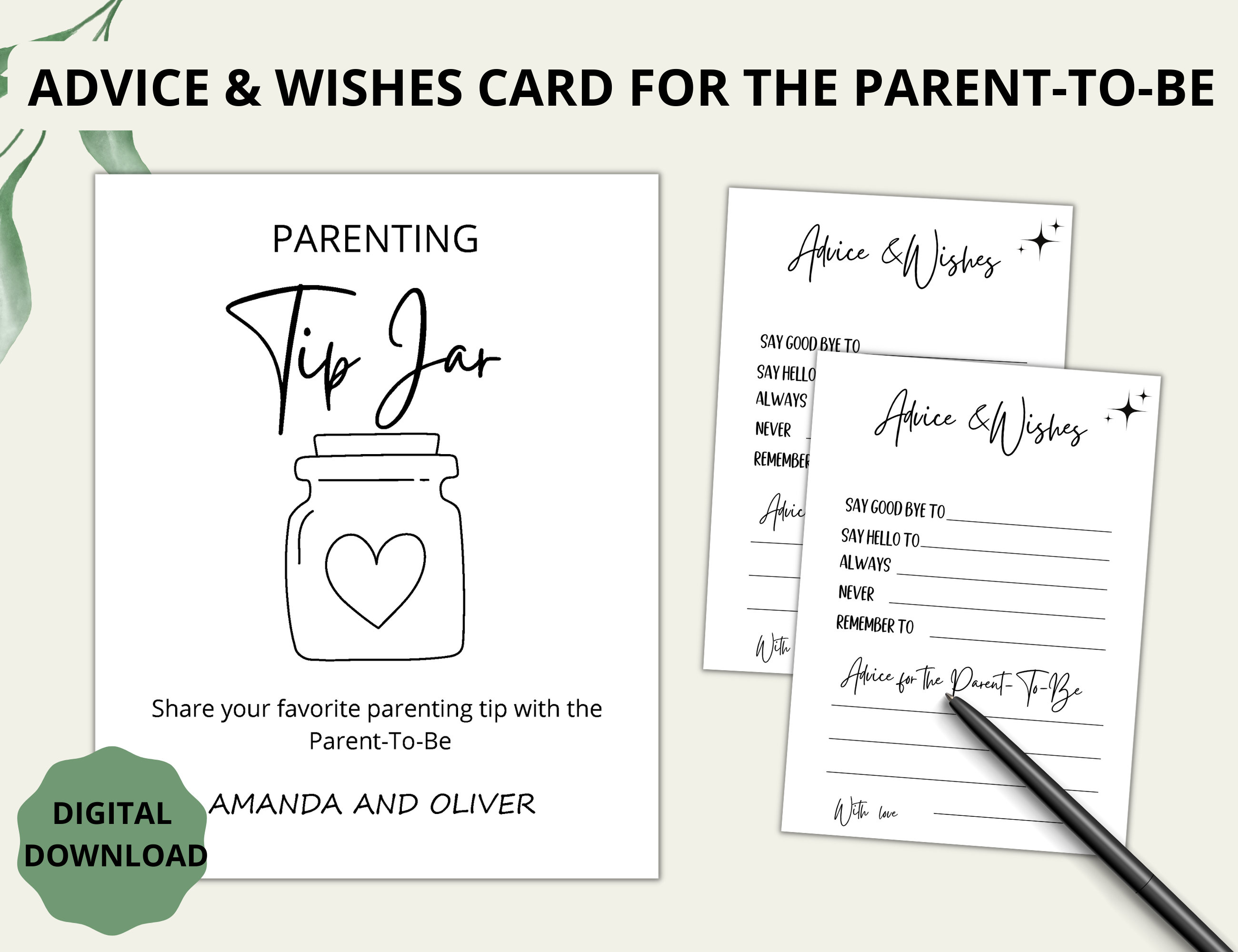 Parenting Tip Jar Sign and Advice for the Parents to Be Cards ...