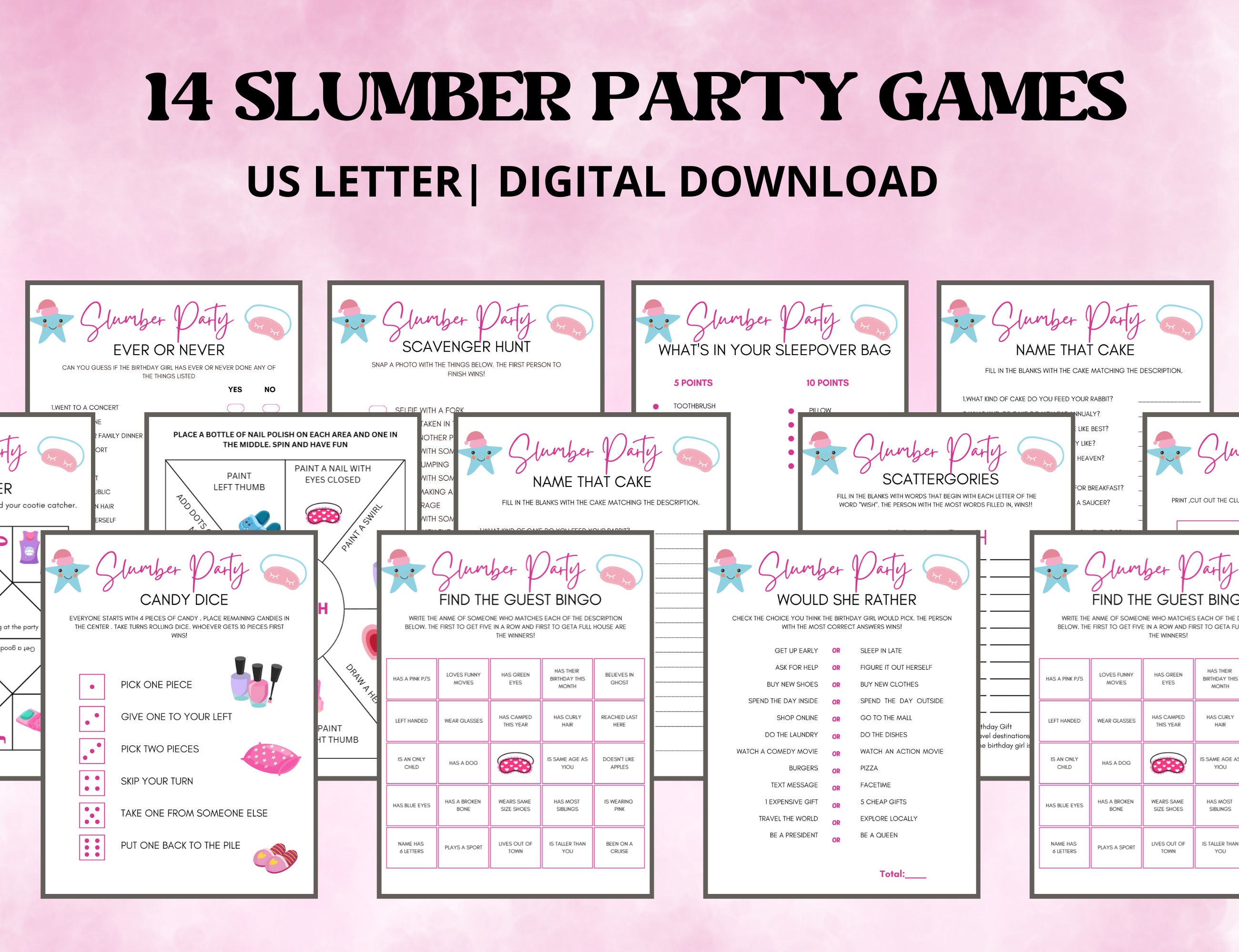 Slumber Party Games Bundle, Sleepover Party Games, Birthday Party Games ...