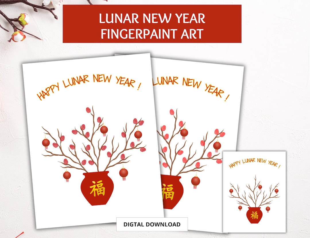 Lunar New Year Fingerprint Art, Thumbprint Art Template, Kids Artwork ...