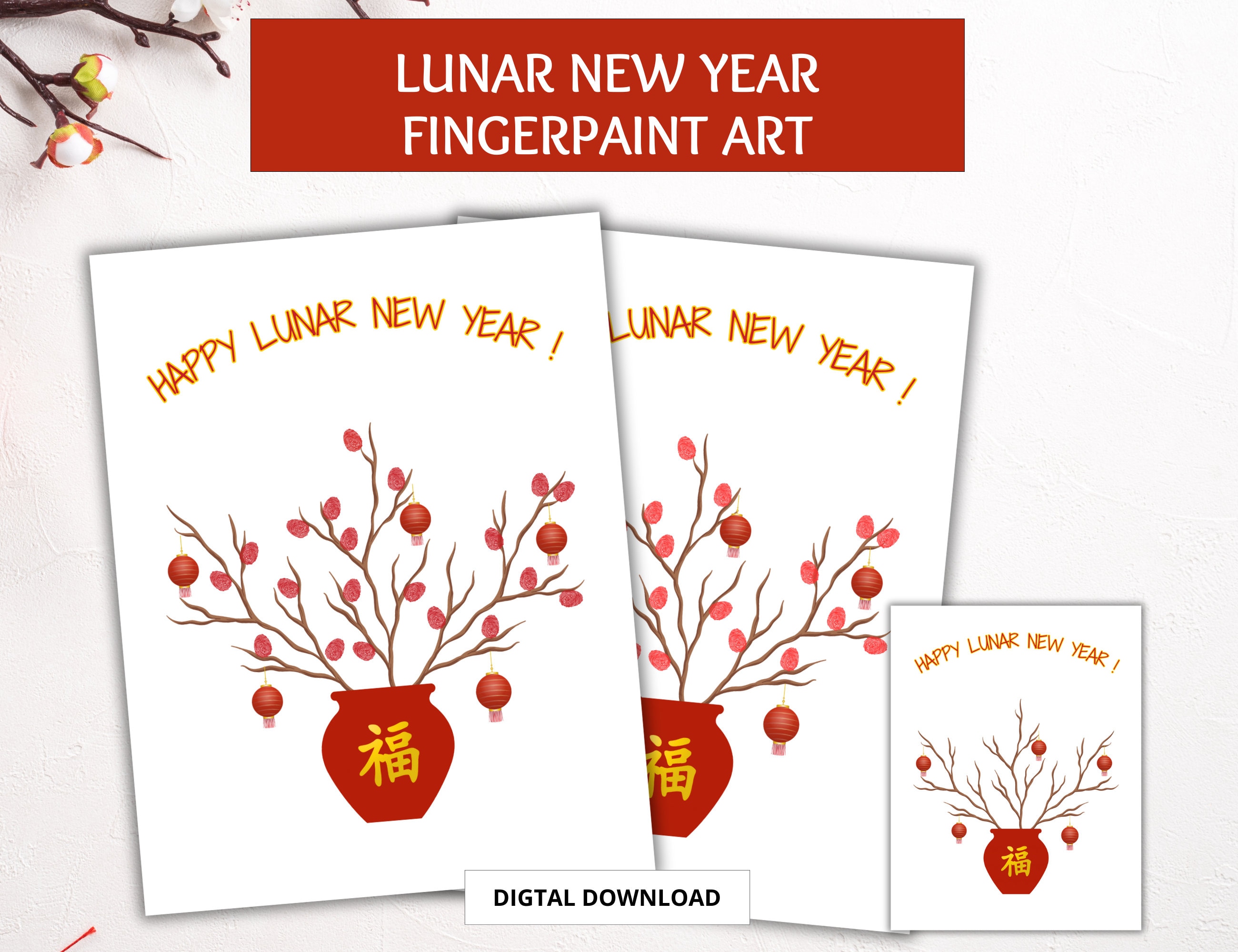 Lunar New Year Fingerprint Art, Thumbprint Art Template, Kids Artwork ...