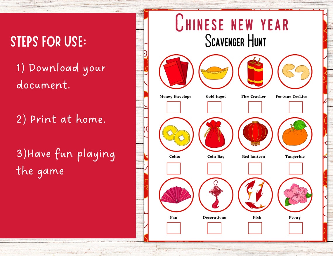 Chinese New Year Scavenger Hunt for Kids, Lunar New Year Scavenger Hunt ...