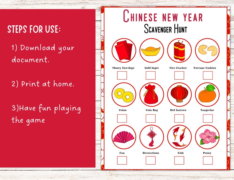 Chinese New Year Scavenger Hunt for Kids, Lunar New Year Scavenger Hunt ...