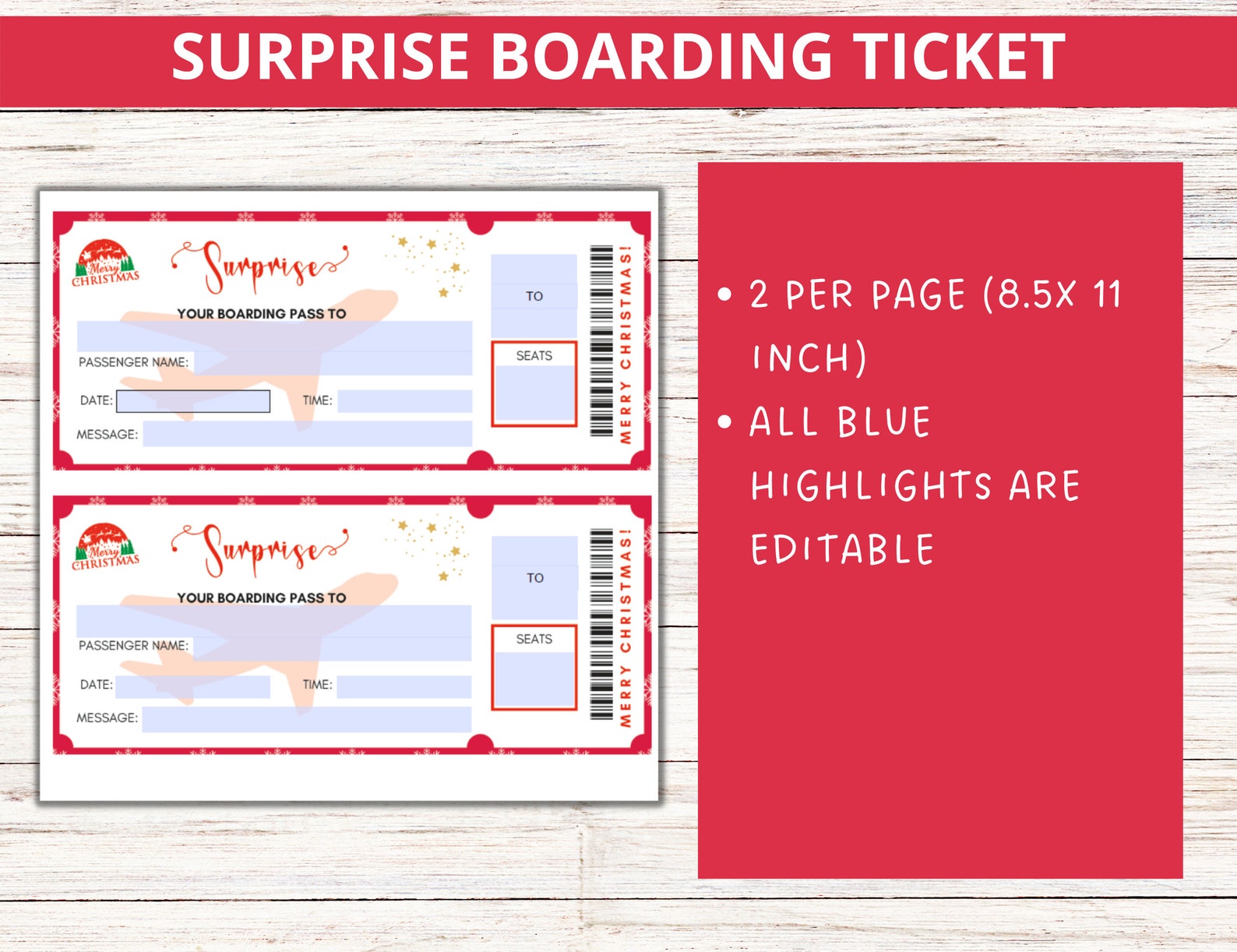 Editable Boarding Ticket Template, Christmas Boarding Pass, Surprise ...