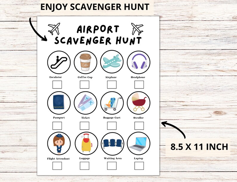 Airport Scavenger Hunt Printable for Kids, Vacation Printable Game ...