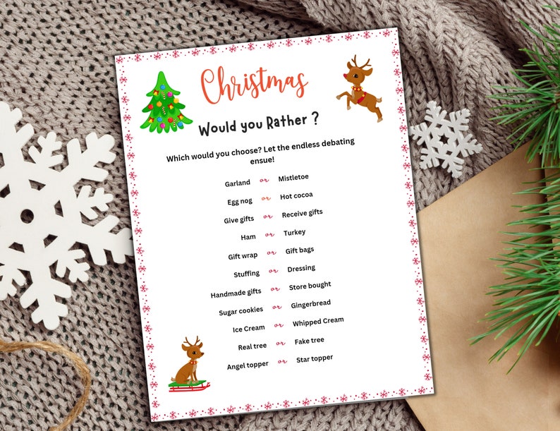 Christmas Would You Rather Game for Kids, Christmas Activity for Kids ...