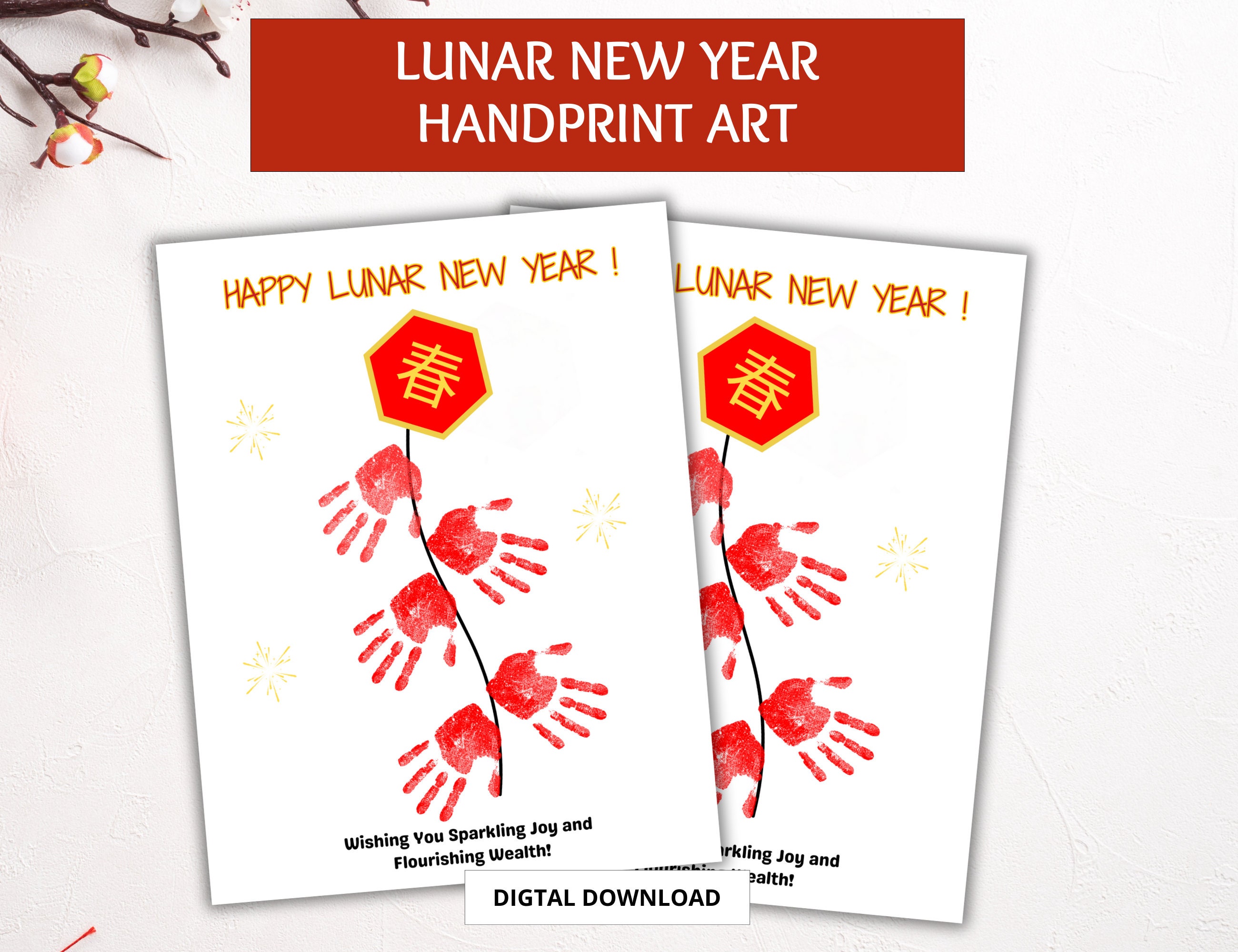 Lunar New Year Handprint Art, Chinese New Year Handprint Keepsake Card ...