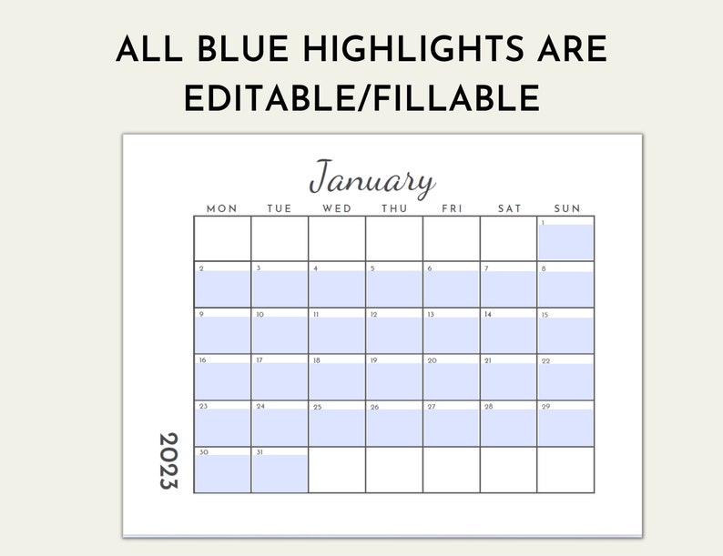 2023 Editable Printable Calendars/ Monthly Calendar/ Digital Calendar ...