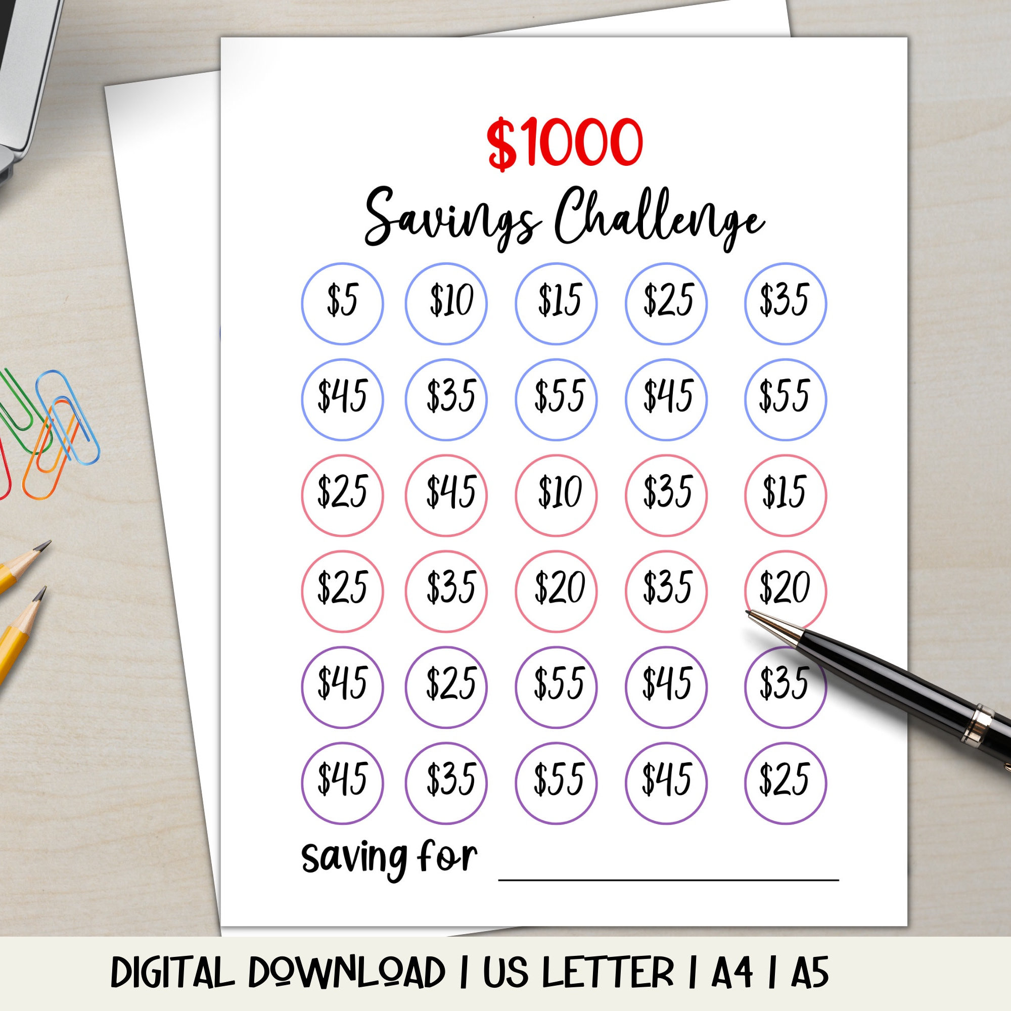 1000 Savings Challenge, 1000 Savings Tracker, Money Savings Challenge ...