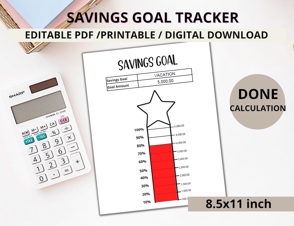 Savings Goal Tracker Printable/ Fillable Savings Thermometer / Money ...