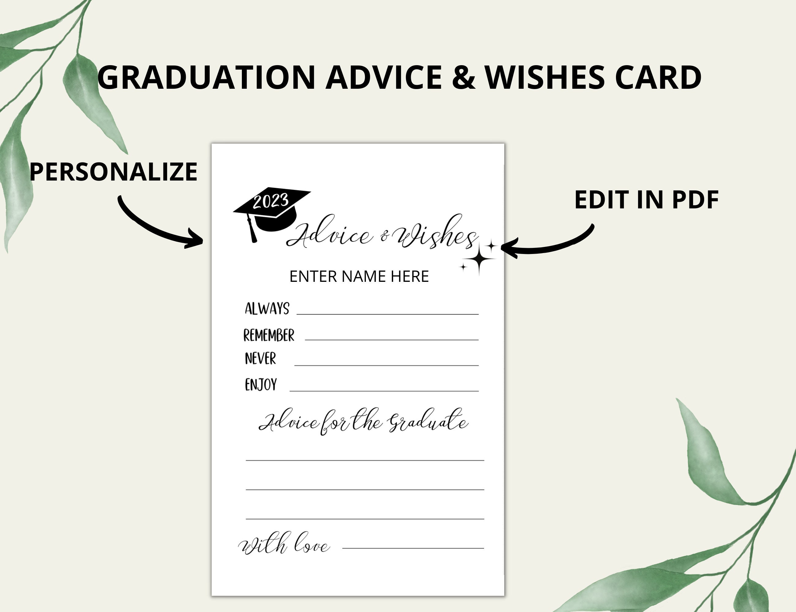 Advice and Wishes Card, Graduation Editable PDF Card, Graduation Party ...