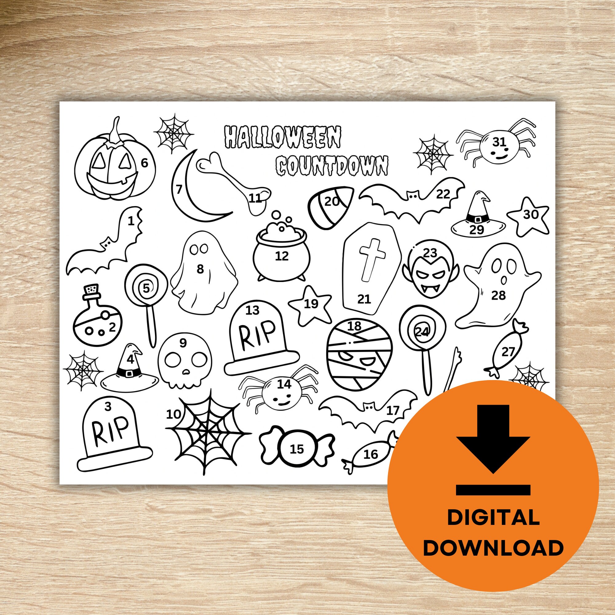 Halloween Countdown Calendar Printable, Halloween Countdown Advent ...