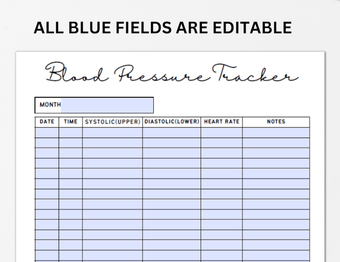 Blood Pressure Log Printable, Editable Blood Pressure Tracker, Daily ...