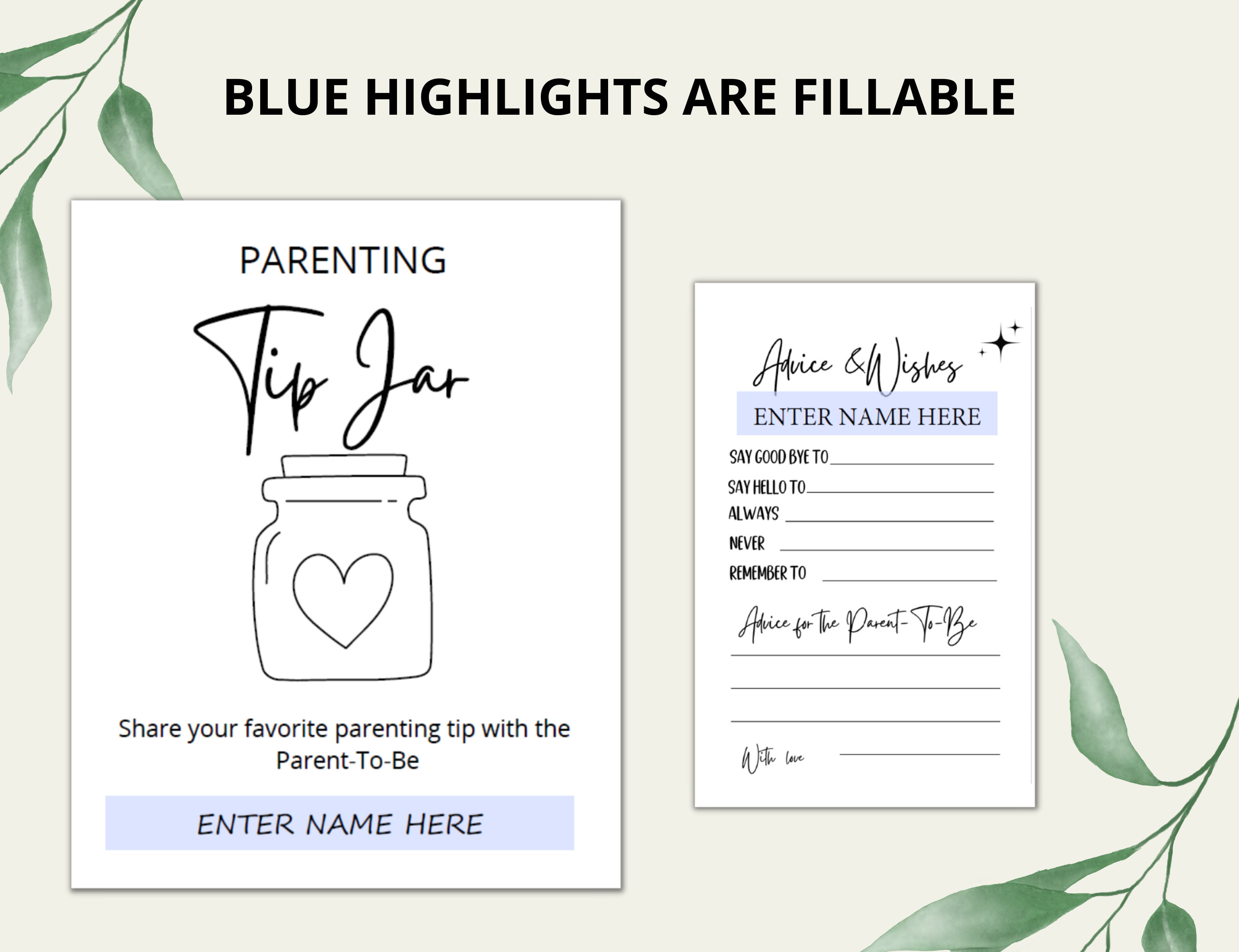 Parenting Tip Jar Sign and Advice for the Parents to Be Cards ...