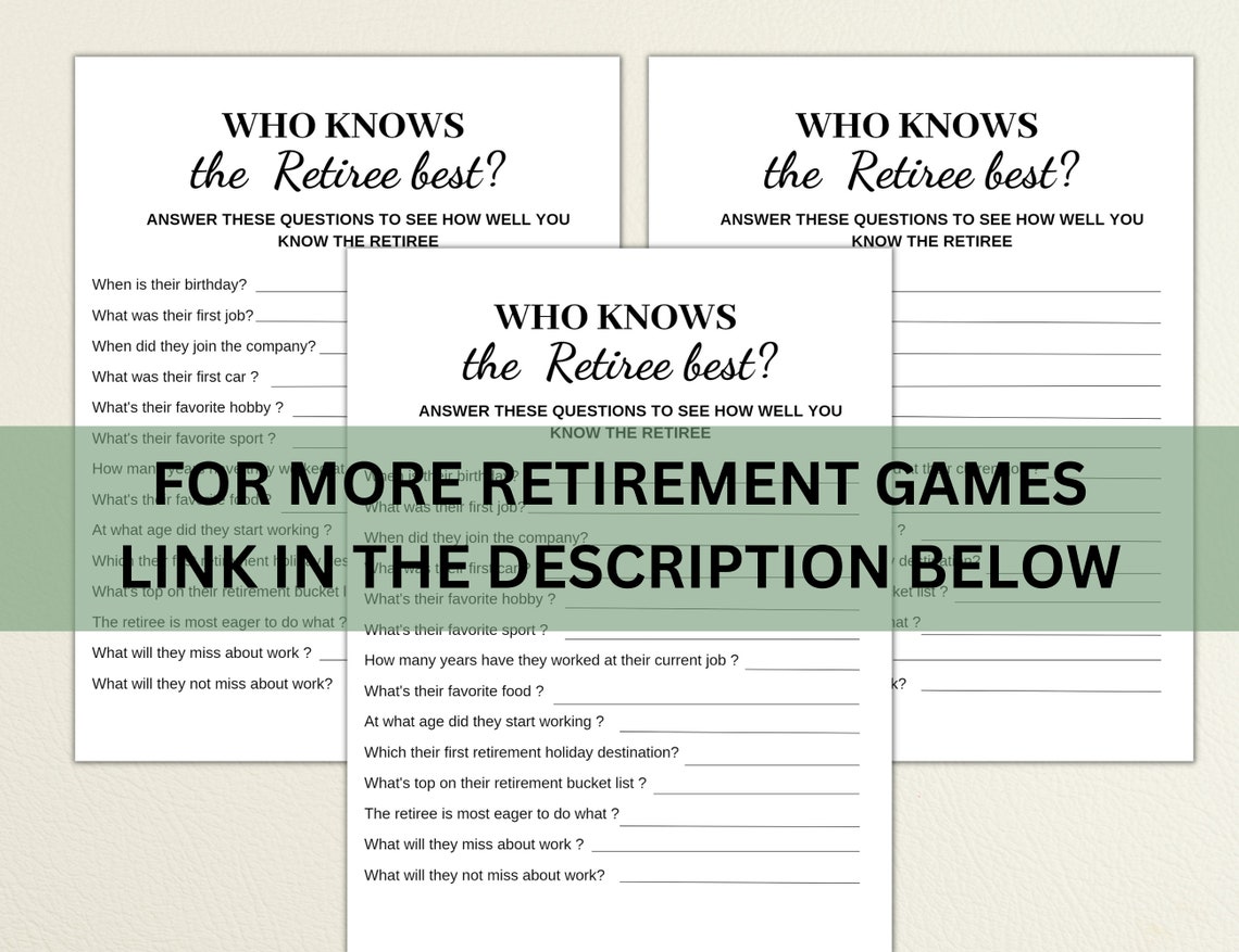Retirement Party Games Printable, Who Knows the Retiree the Best Game ...