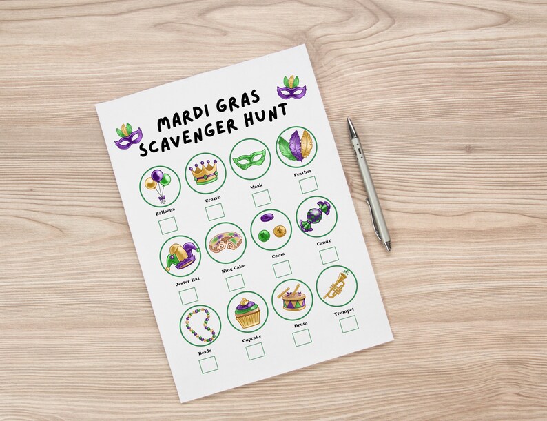 Mardi Gras Scavenger Hunt for Kids, Carnival Tuesday Treasure Hunt ...