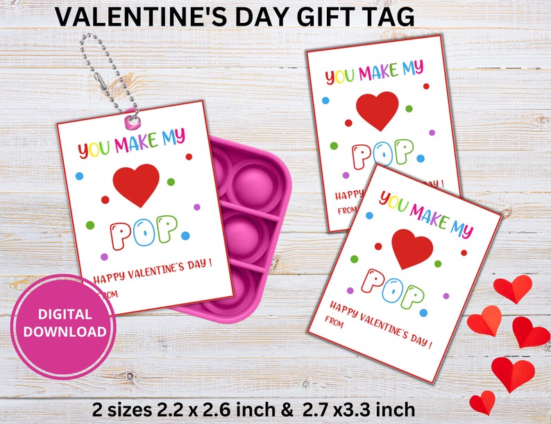 Valentines Pop It Gift Tags, Pop It Label Fidget Toy, Classroom ...