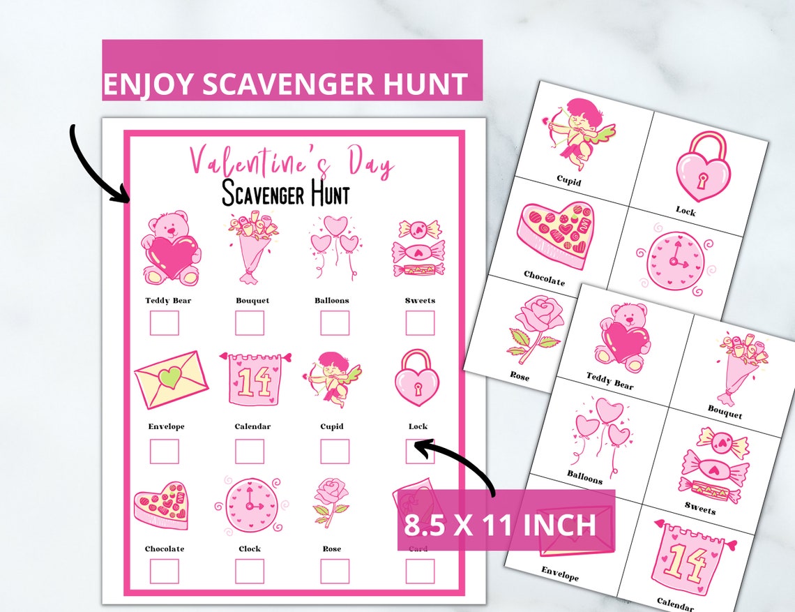 Valentine's Day Scavenger Hunt for Kids, Valentine's Day Treasure Hunt ...