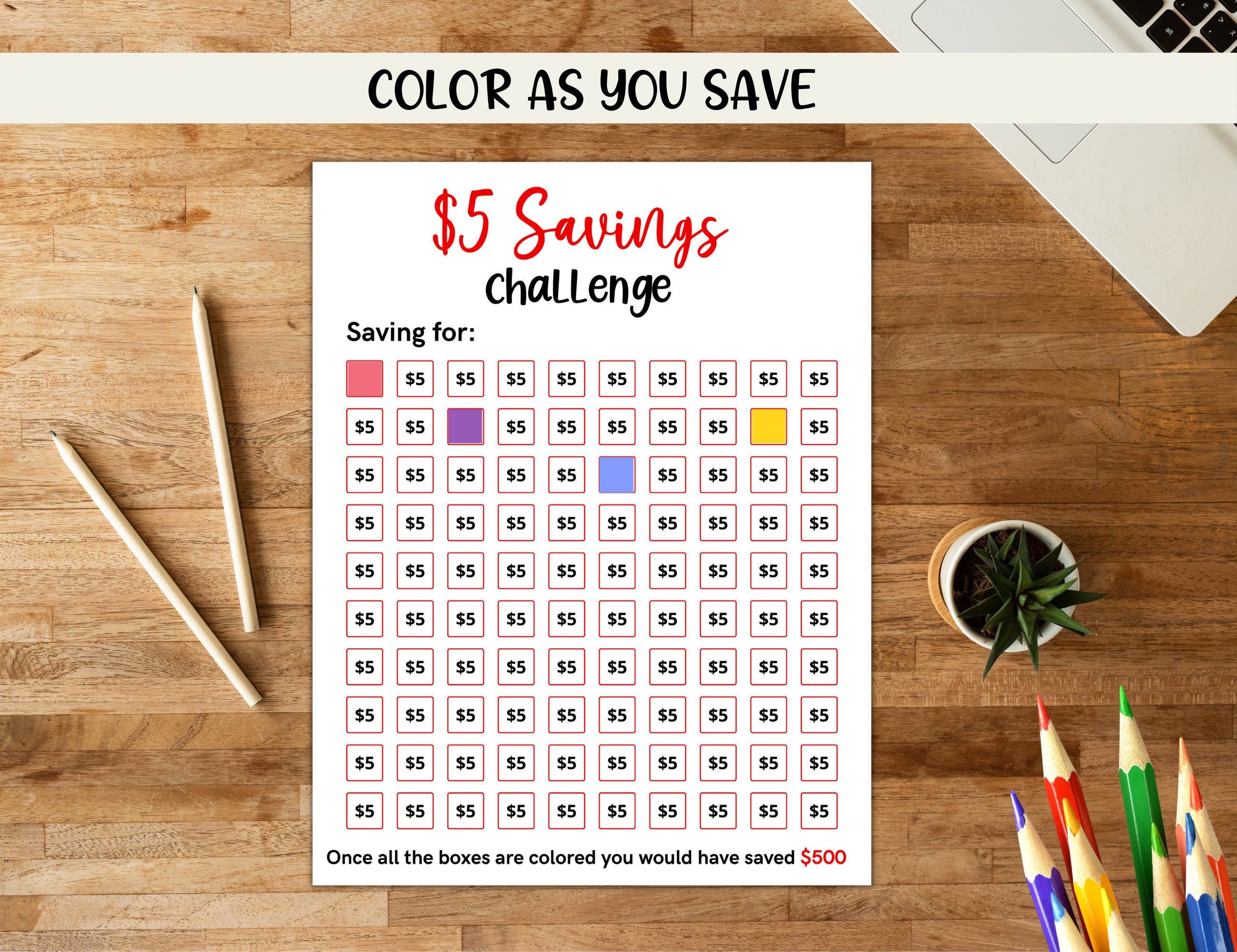 Money Saving Challenge Printable, Savings Tracker, 5 Dollar Savings ...