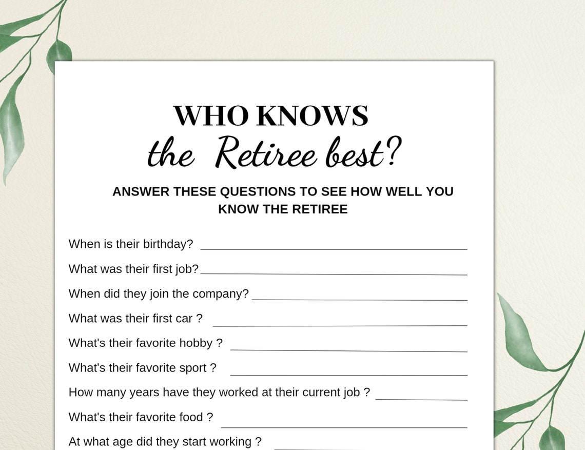 Retirement Party Games Printable, Who Knows the Retiree the Best Game ...