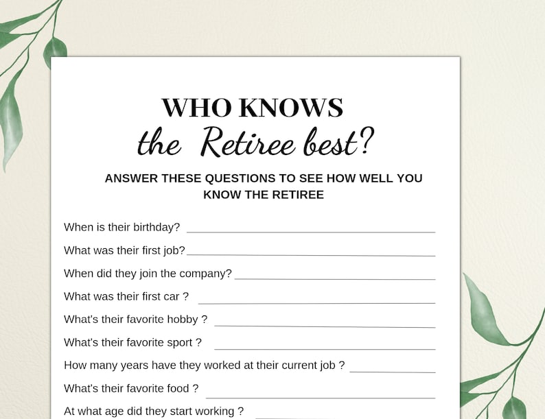 Retirement Party Games Printable, Who Knows the Retiree the Best Game ...