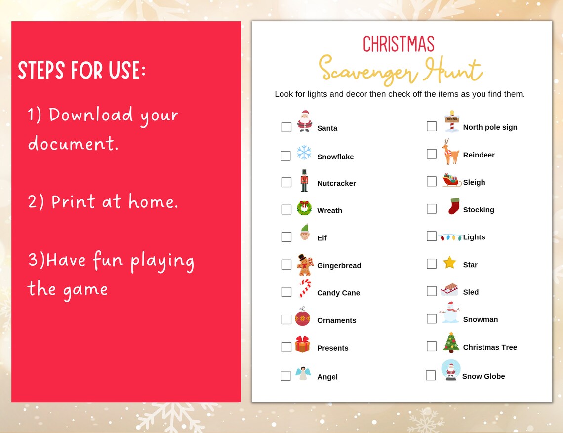 Christmas Scavenger Hunt Printable Christmas Games for Family - Etsy