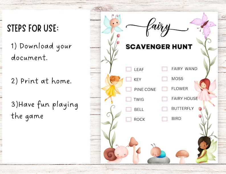 Fairy Birthday Party Scavenger Hunt, Woodland Enchanted Forest Fairy ...