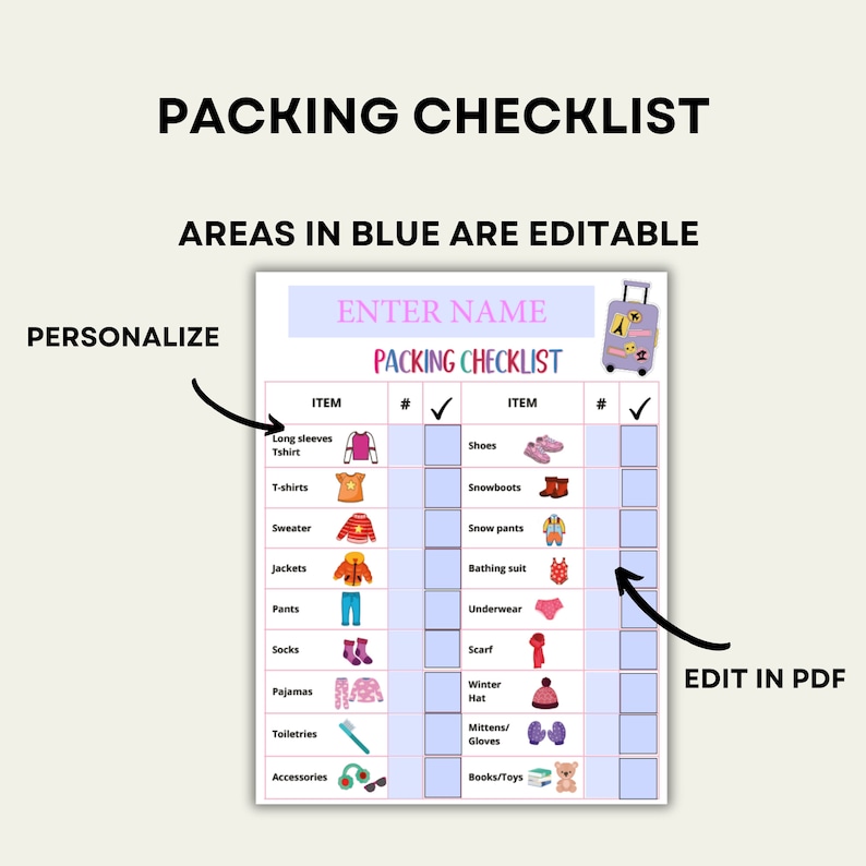 Winter Kids Packing List, Kids Checklist, Vacation Travel Packing List ...